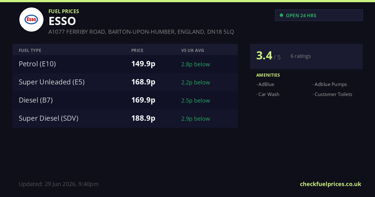 ESSO Barton-Upon-Humber A1077 FERRIBY ROAD, BARTON-UPON-HUMBER, ENGLAND ...